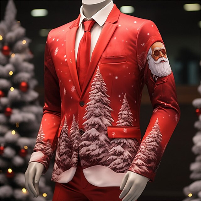 Santa Claus Christmas Tree Business Men's Coat Blazer Christmas Work ...