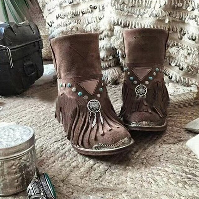 Women's Boho Fringe Ankle Boots with Dreamcatcher Charm, Perfect for ...