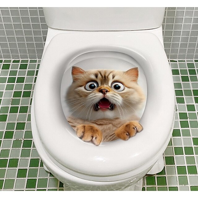 Wall Mural 3D Wall Art cat Wall Poster Toilet Stickers 3D cat Wall ...