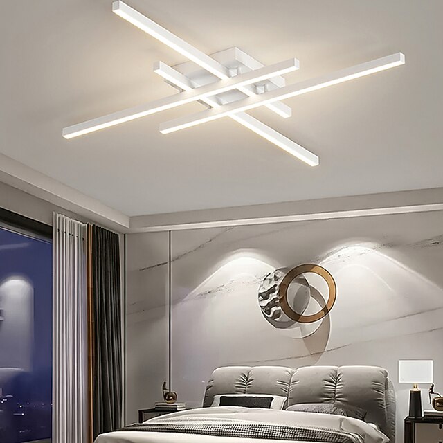 Multi-head Modern Ceiling Light With Remote Dimmable LED Line Semi ...