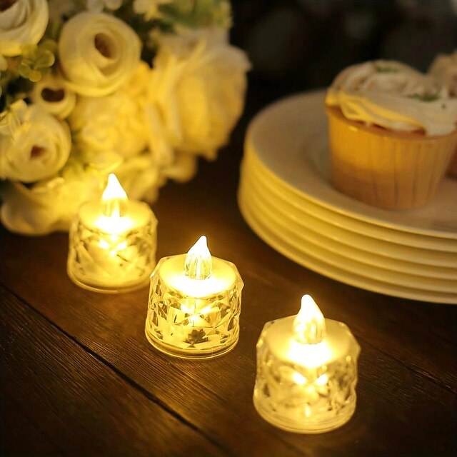 24pcs LED Electronic Candles Light, Mini Rose Pattern Refraction Halo ...