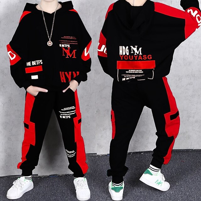 Boys' 3D Letter Hoodie & Sweatpants Set Tracksuits Long Sleeve Fall ...