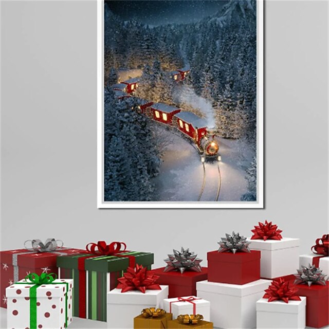 landskab vægkunst lærred juletog print og plakater landskabsbilleder ...