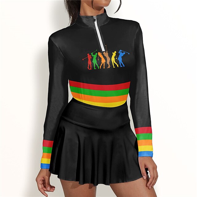 Women's Golf Polo Shirt Golf Shirt Yellow Blue Orange Long Sleeve Golf ...