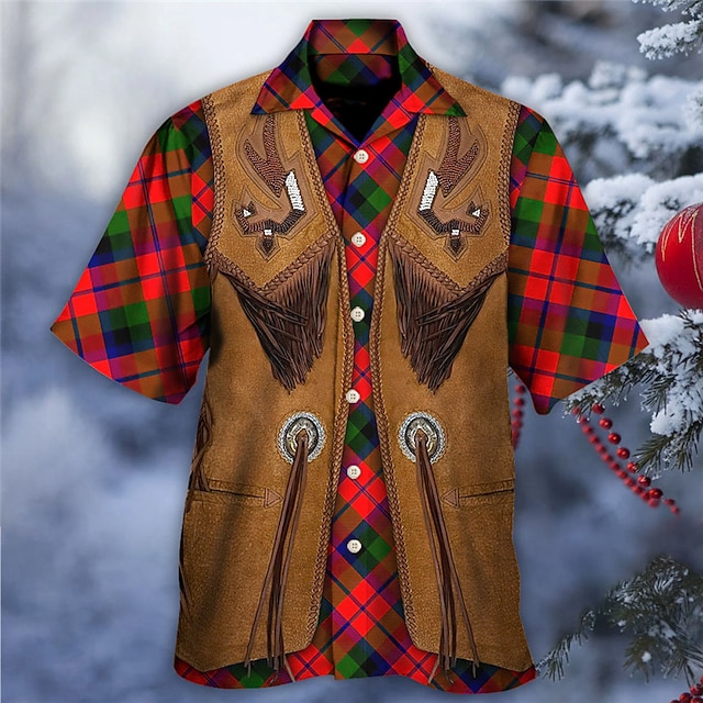 Plaid Vintage western style Men's Shirt Outdoor Christmas Street Fall ...