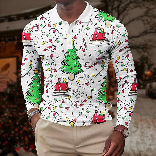 Christmas Tree Casual Men's 3D Print Waffle Polo Shirt Golf Polo ...