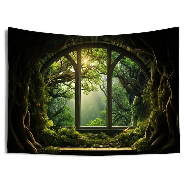 Window View Forest Hanging Tapestry Wall Art Large Tapestry Mural Decor ...