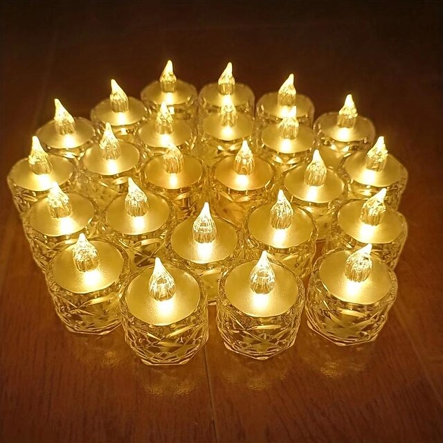 24pcs LED Electronic Candles Light, Mini Rose Pattern Refraction Halo ...