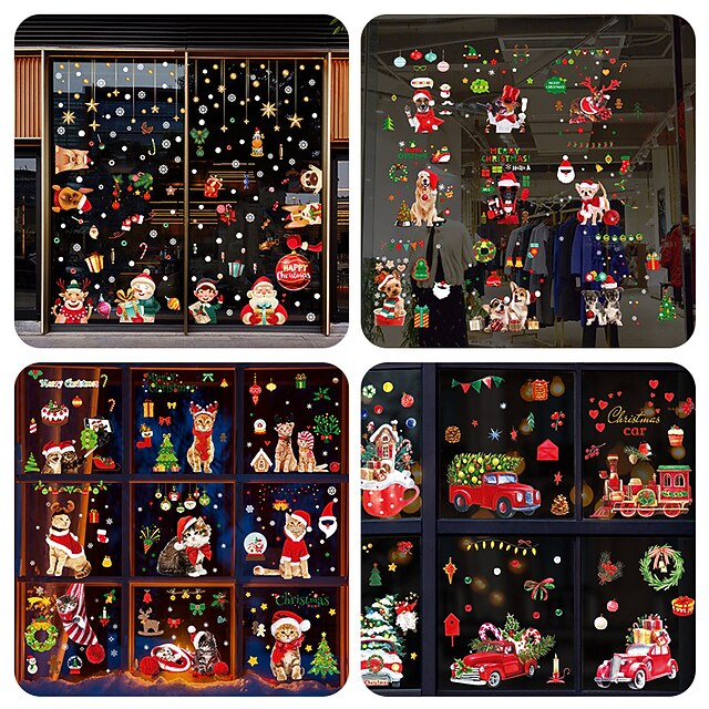 2023 Christmas Static Electricity Window Stickers Santa Claus Snowman ...