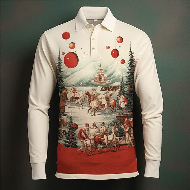 Christmas Pattern Vintage Men's 3D Print Golf Polo Outdoor Casual Daily ...