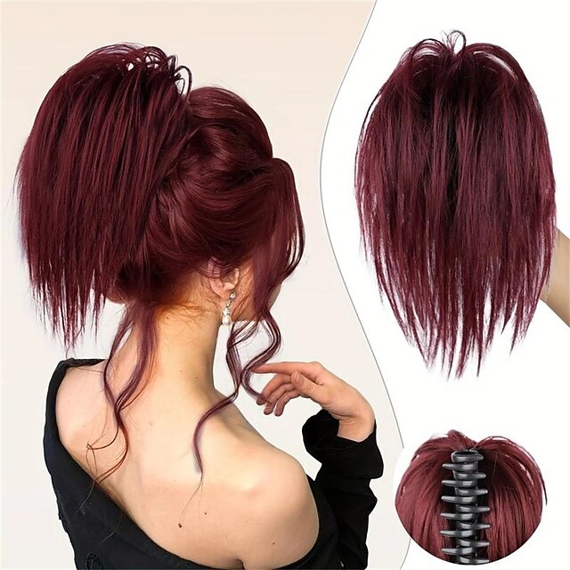 Y2K Messy Bun Hair Piece Claw Clip In Hair Bun Synthetic Wavy Curly ...