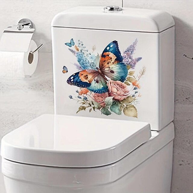Birds Flowers Toilet Seat Lid Stickers Self-Adhesive Bathroom Wall ...