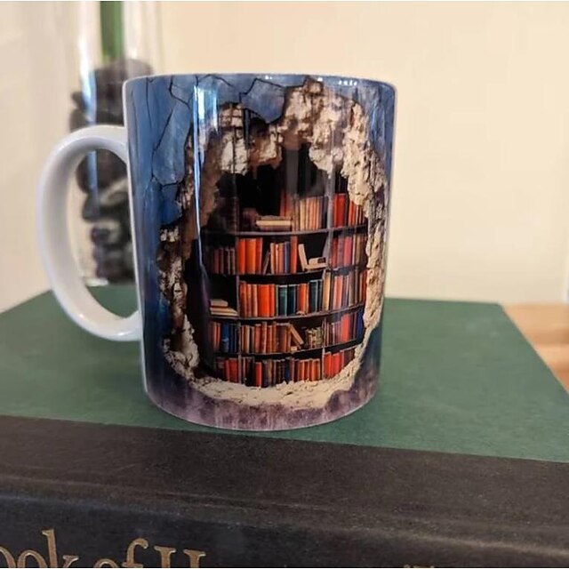 3D Bookshelf Mug, Ceramic Mug,Library Bookshelves Hole In A Wall Mug ...