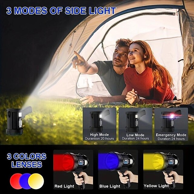 Rechargeable Spotlight Flashlight, Ultra Bright 200000 Lumen Spotlight ...