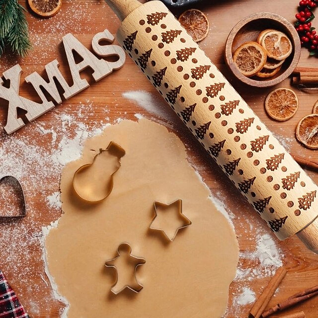 Christmas Rolling Pin Nativity Scene Embossing Pattern Xmas Wooden 3D ...