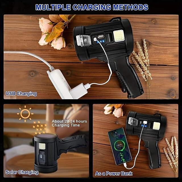 Rechargeable Spotlight Flashlight, Ultra Bright 200000 Lumen Spotlight ...