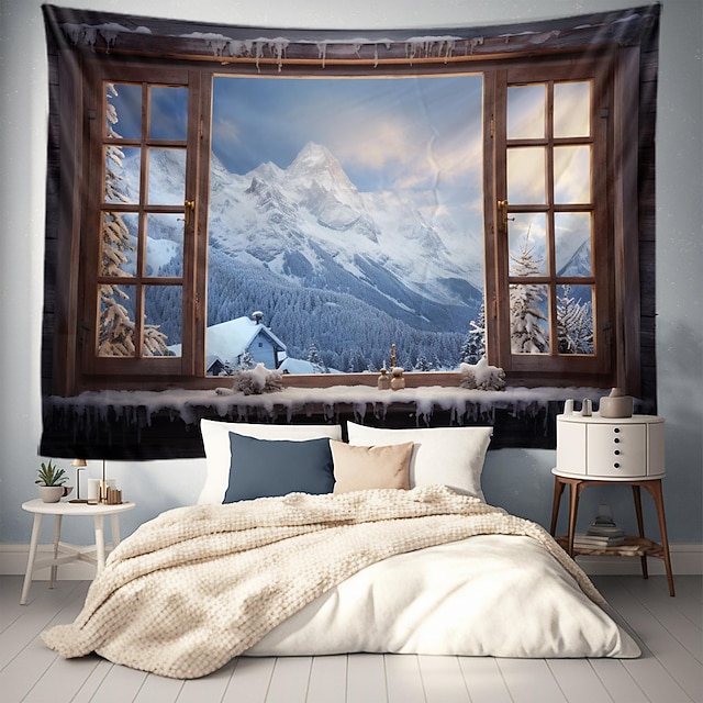 Window Snow Mountain Hanging Tapestry Wall Art Large Tapestry Mural ...