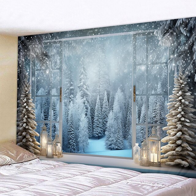 Snow Window Hanging Tapestry Winter White Wall Art Large Tapestry Mural ...