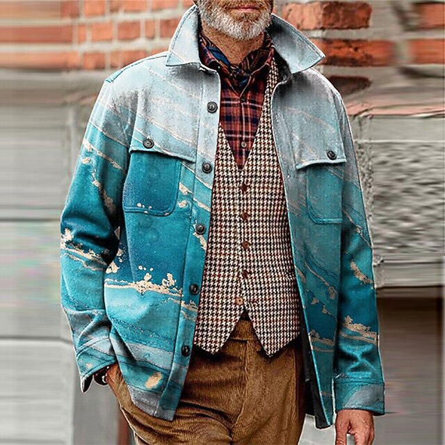 Gradient Ramp Casual Men's Shirt Shirt Jacket Shacket Outdoor Street ...