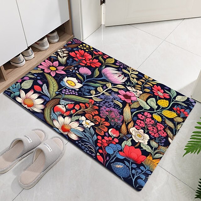 Colorful Floral Doormat Floor Mats Washable Rugs Kitchen Mat Non-Slip ...