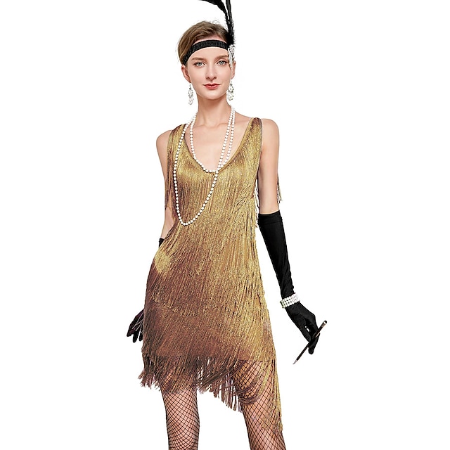 Roaring 20s 1920s Mini Flapper Dress Outfits Accessories Set Sleeveless ...
