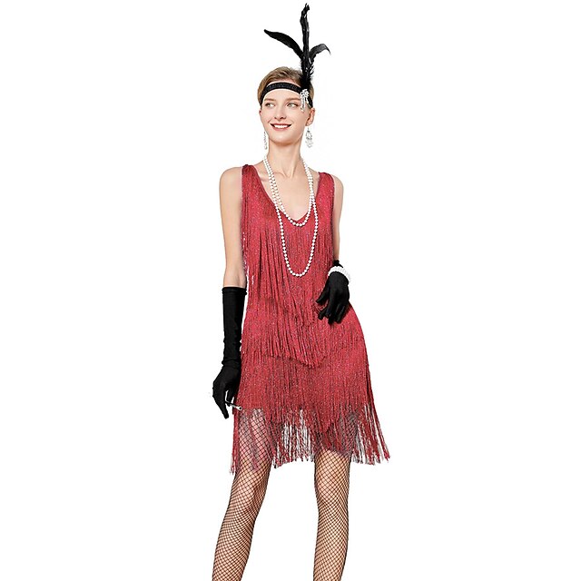 Roaring 20s 1920s Mini Flapper Dress Outfits Accessories Set Sleeveless ...
