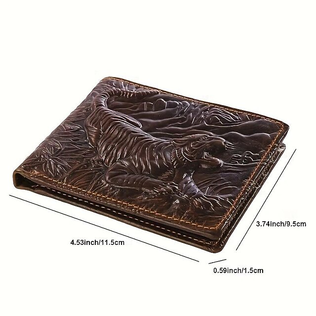Men's Vintage Genuine Leather Wallet 3D Printed Tiger Wallet Card ...