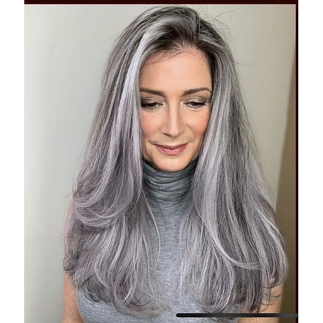 Grey Long Layered Wigs for Women Silver Wavy Wigs Natural Synthetic ...
