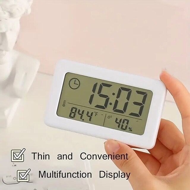 LCD Digital Clock Mute Desktop Clock Temperature Sensor Battery Powered ...