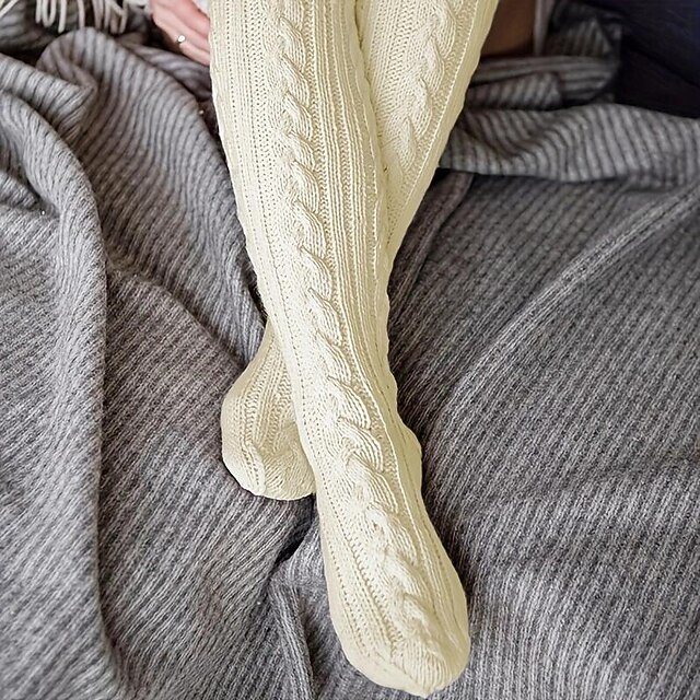 Women's Cable Knit Knee-High Winter Extra Long Winter Stockings Thicker ...