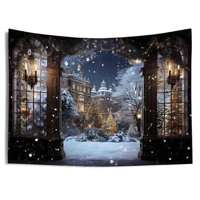 Frosty Window View Hanging Tapestry Wall Art Large Tapestry Mural Decor ...