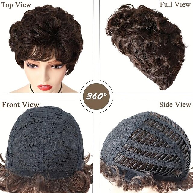 Short Curly Wigs For Women Old Lady Costume Halloween Wig Grey White ...