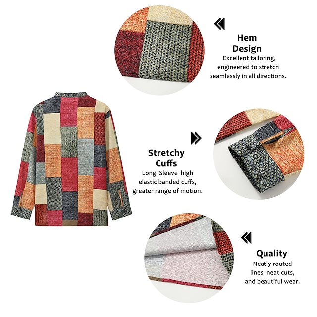 Men's Plaid / Check Patchwork Geometric Pattern Shirt Button Up Shirt ...