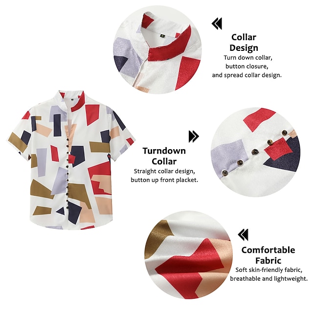 Men's Geometric Pattern Geometry Graffiti Shirt Button Up Shirt Short ...