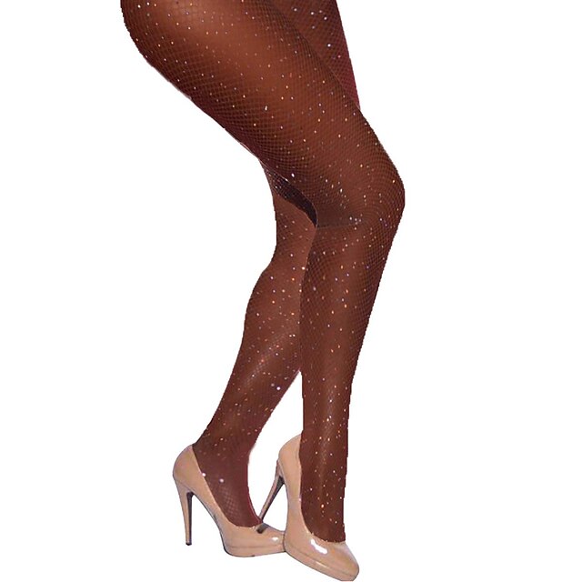 Women's Back Seam High Waist Tights Sparkle Rhinestone Fishnets Party ...