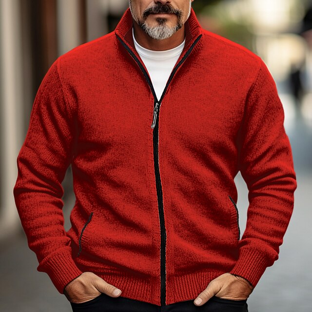 Men's Cardigan Sweater Zip Sweater Chunky Cardigan Ribbed Knit Cropped ...