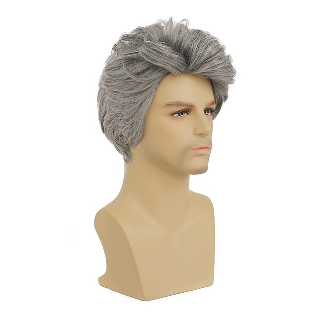 Men Wigs Short Grey Wigs Old Man Wig Synthetic Halloween Costume Male ...