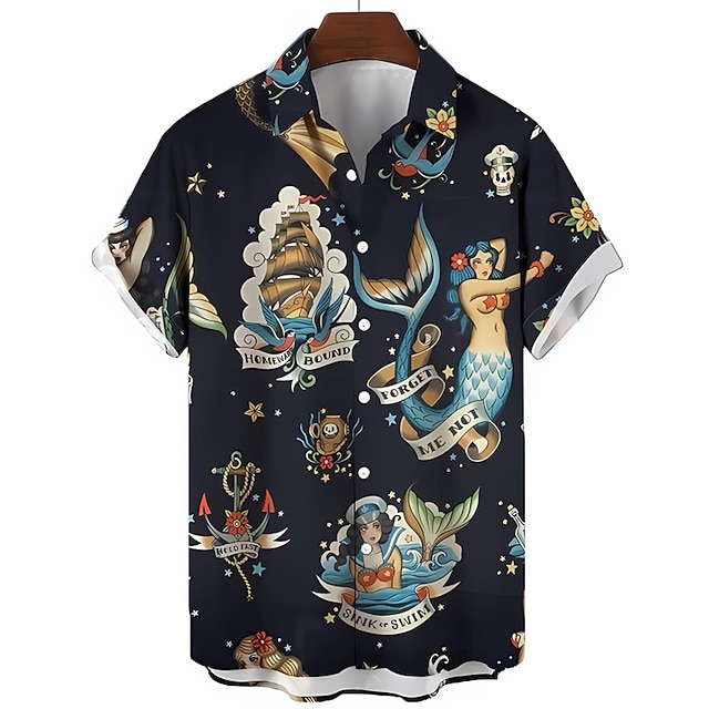 Men's Mermaid Shirt Summer Hawaiian Shirt Aloha Shirt Short Sleeves ...