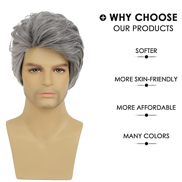 Men Wigs Short Grey Wigs Old Man Wig Synthetic Halloween Costume Male ...