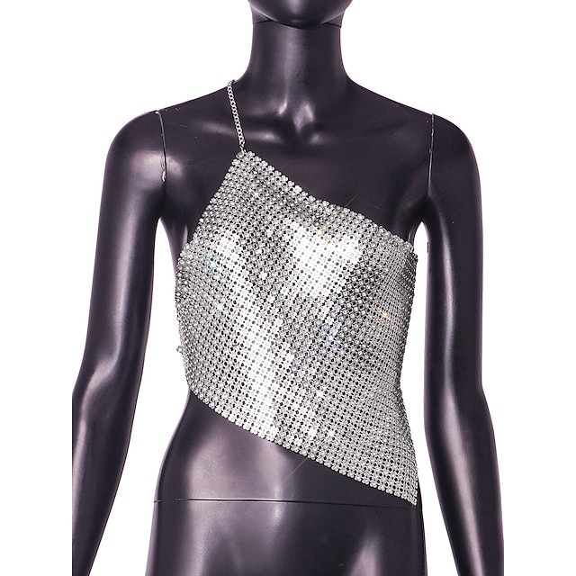 Metallic Backless Sparkle Camisole Body Chain Crop Tank Top Disco Fancy ...