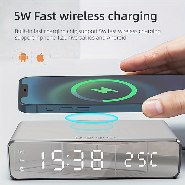 Digital Alarm Clock with Wireless Charger, Large LED Display Clock with ...