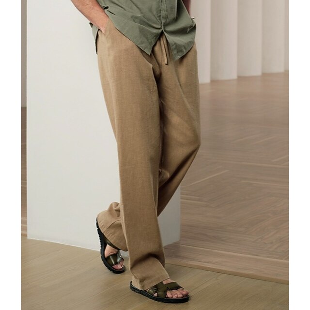 Men's Linen Pants Trousers Work Pants Beach Pants Pocket Drawstring ...