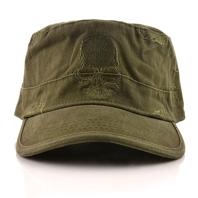 Men Cotton Military Caps Cadet Hat Unique Skull Design Vintage Flat Top ...