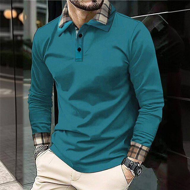 Men's Button Up Polos Polo Shirt Casual Sports Lapel Long Sleeve ...