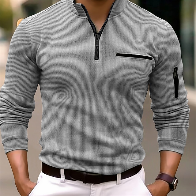 Men's Pullover Sweatshirt Zip Polo Sports Outdoor Casual Standing ...