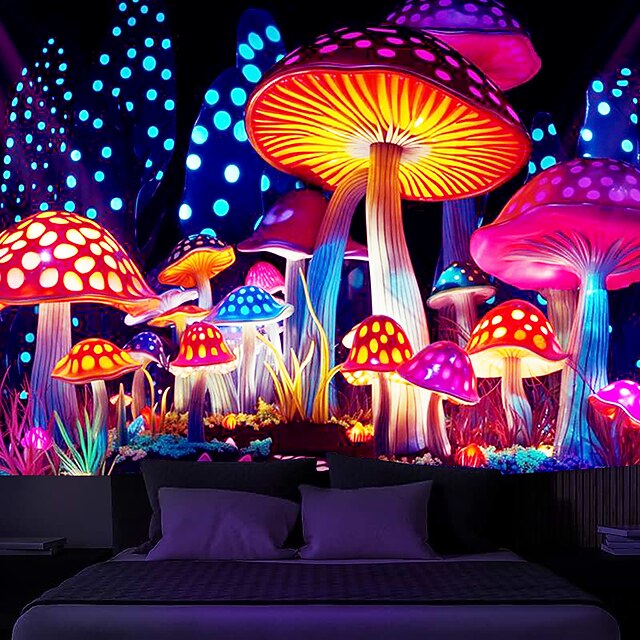 Mushroom Fantasy Blacklight Tapestry Glow in the Dark Glow Party UV ...
