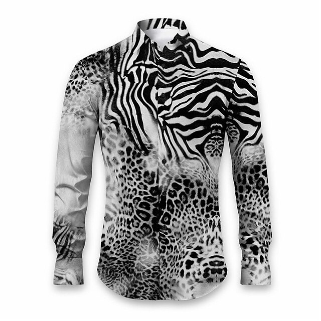 Men's Leopard Animal Fur Pattern Shirt Button Up Shirt Long Sleeve ...
