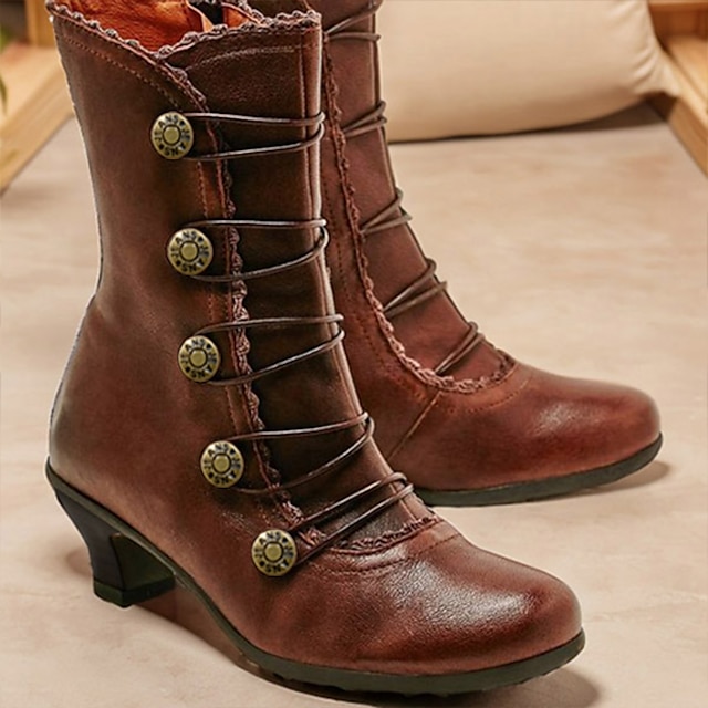 Women's Boots Button Boots Brogue Plus Size Outdoor Daily Solid Color ...