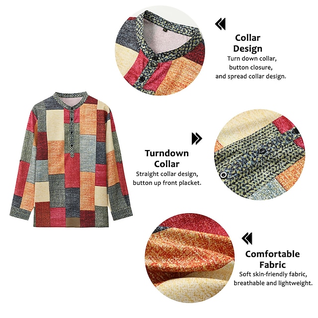 Men's Plaid / Check Patchwork Geometric Pattern Shirt Button Up Shirt ...