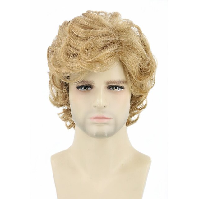 Men Wigs Blonde Short Curly Wavy Layered Cosplay Costume Party Wig Man ...